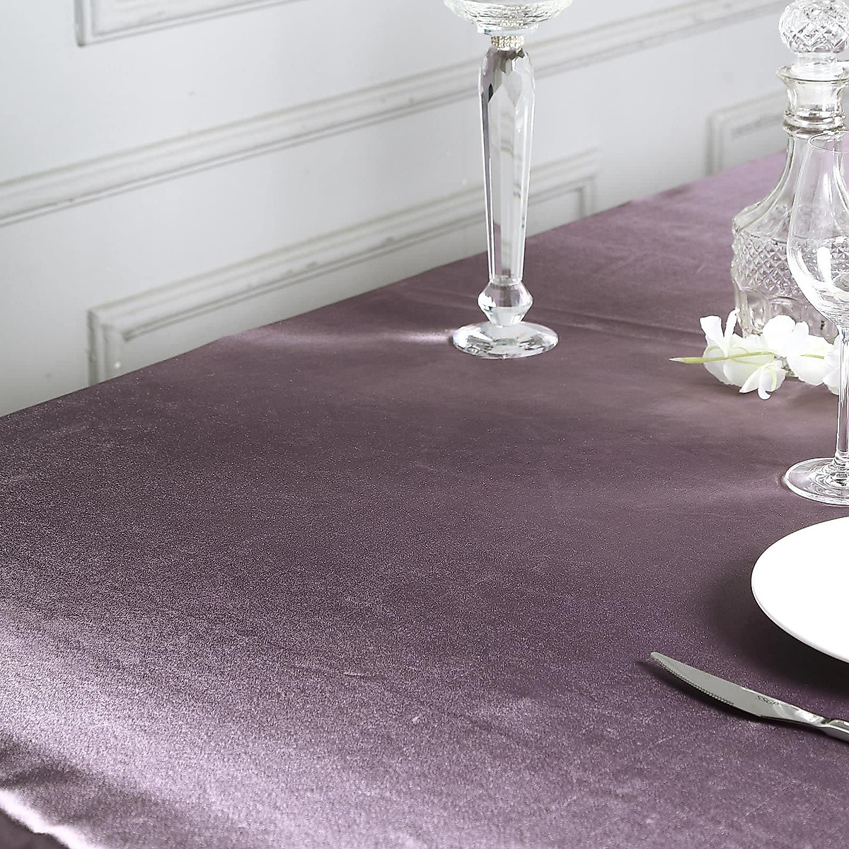 Tableclothsfactory 60" Satin Square Tablecloth Overlay for Wedding Catering Party Table Top Decorations Amethyst