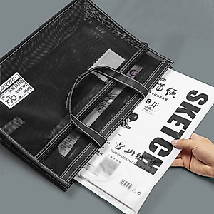 A3 Mesh Art Portfolio Bag with Handle and Zipper Holder for Artwork Portable Large Capacity Clear Art Storage Tote Bag Organizer Transparent Bag for Large Posters Painting Teaching Material Art Work