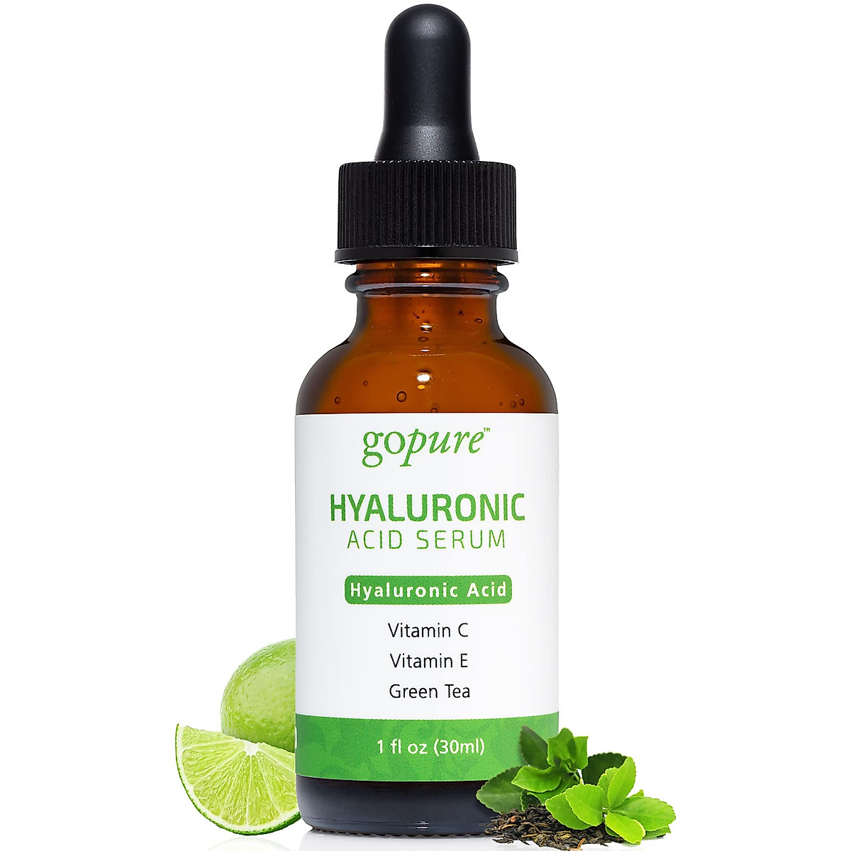goPure Hyaluronic Acid Serum - Face Serum for Glowing Skin with Vitamin C and E, and Green Tea, Anti-Aging Serum to Visibly Improve Dry and Wrinkled-Looking Skin - 1 fl oz