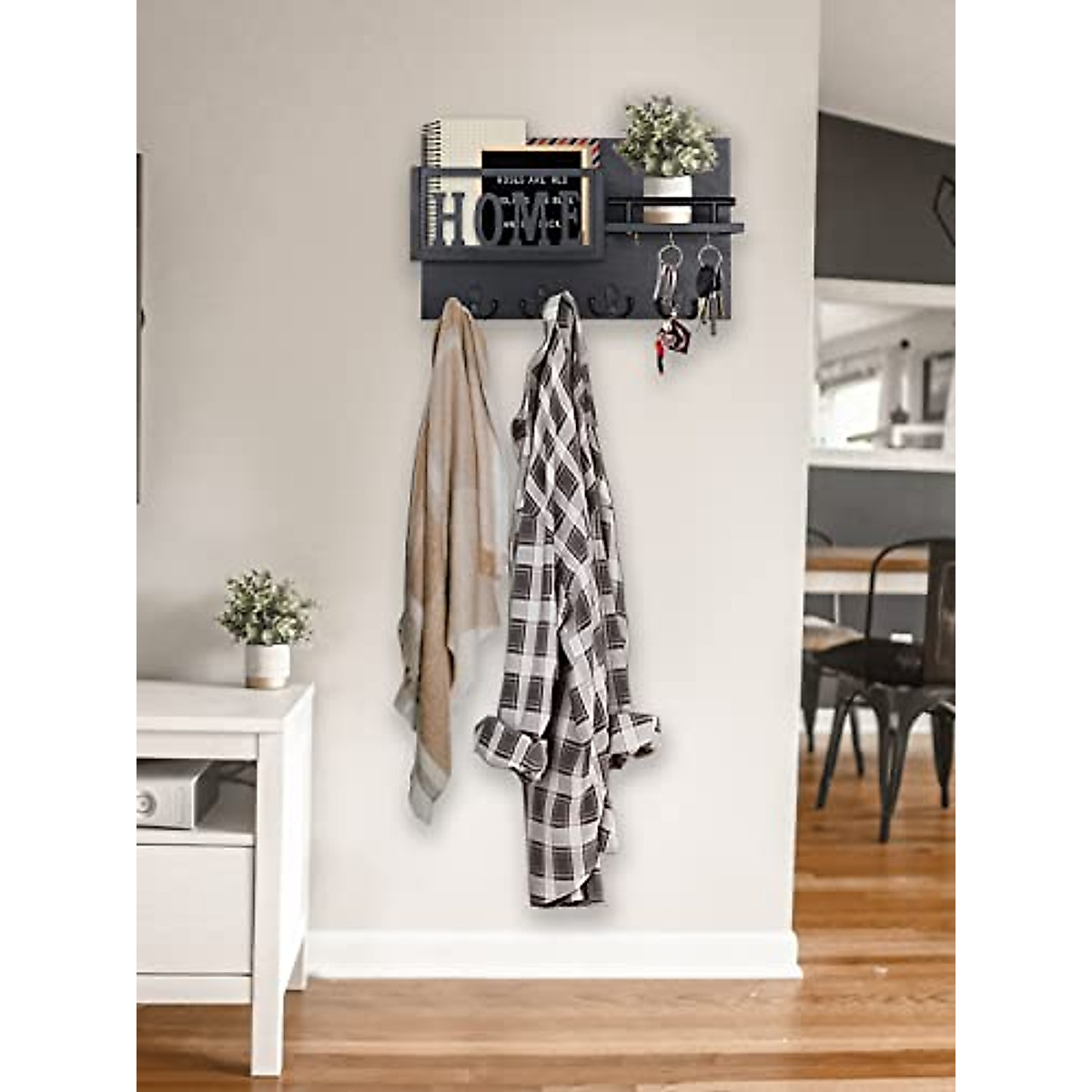 WYTAOHZL Key Holder for Wall Mail Organizer Shelf 4 Double Key Hooks Decorative Black Key and Mail Rack Mail Key Holder for Wall Metal Home Stylish Design 14.6"x8.7"x2.6"