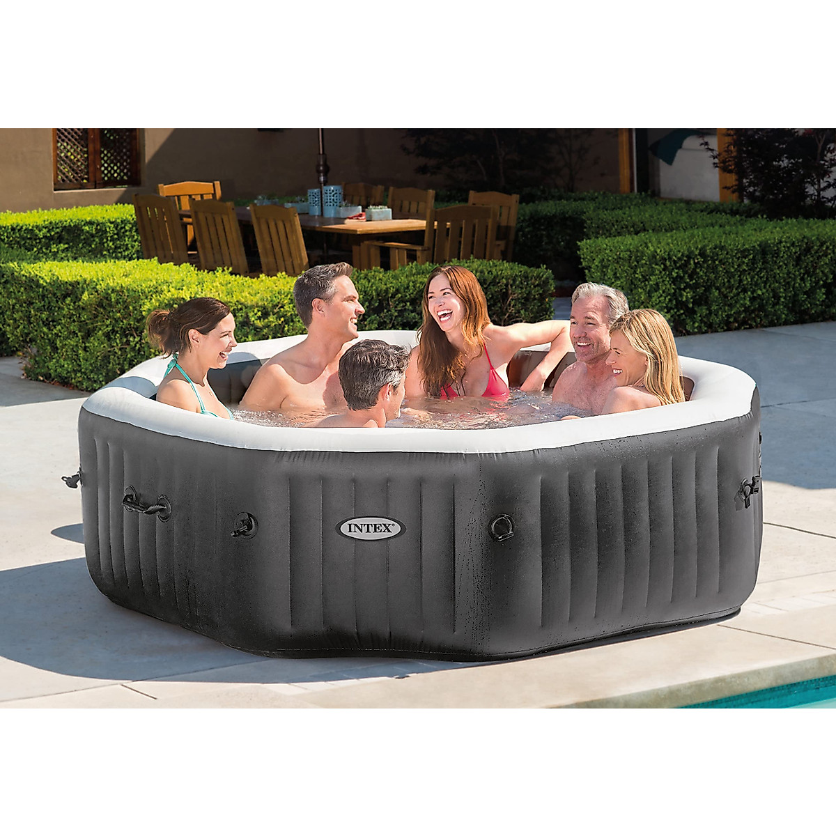 INTEX 28437EP PureSpa Bubble Deluxe Spa Set: Includes Energy Efficient Spa Cover – 140 Bubble Jets – Octagonal Design – 6 Person Capacity – 83" x 83" x 28"