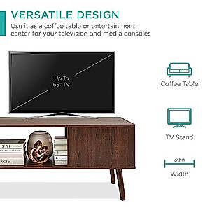 Best Choice Products Wooden Mid-Century Modern Coffee Table, Accent Furniture for Living Room, Indoor, Home Décor w/Open Storage Shelf, Wood Grain Finish - Walnut