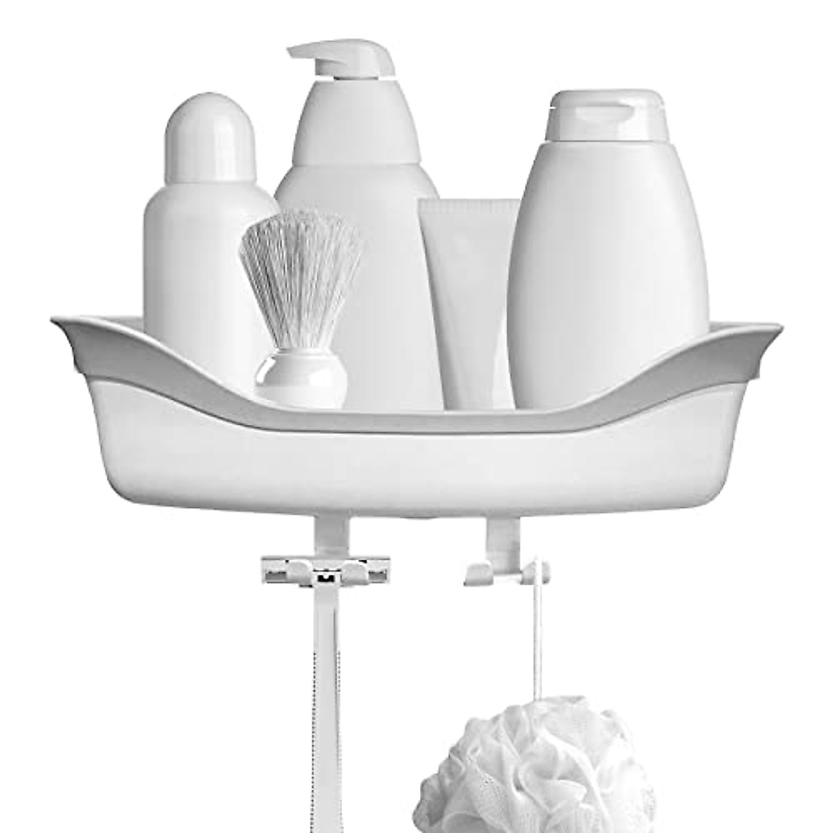 SlipX Solutions Corner Shower Basket Caddy, Storage Organizer, Adjustable Power Lock Suction Cups, 2 Hooks, Holds up to 22 Pounds (White)