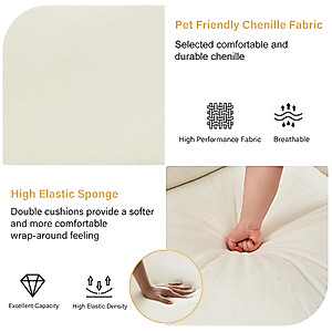 VUYUYU L Shaped Couch Sectional Sofa with Reversible Ottoman, Modern Cloud Couch Deep Sofa for Living Room Comfy Upholstered Sofa Sleeper for Apartment/Office/Small Space (Cream White, Loveseat)