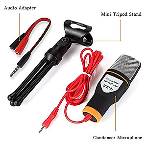 IUKUS PC Microphone with Mic Stand, Professional 3.5mm Jack Recording Condenser Microphone Compatible with PC, Laptop, IP@d, iPh0ne, Mac-Recorder Singing YouTube Skype Gaming (3.5mm PC Microphone)