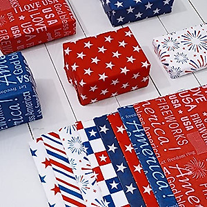 Whaline 120 Pcs Patriotic Tissue Paper Blue Red White Stars Stripe Wrapping Paper 4th of July Art Tissue Paper Art Crafts for DIY Gift Packaging Independence Day Party Decorations, 14x20 inch