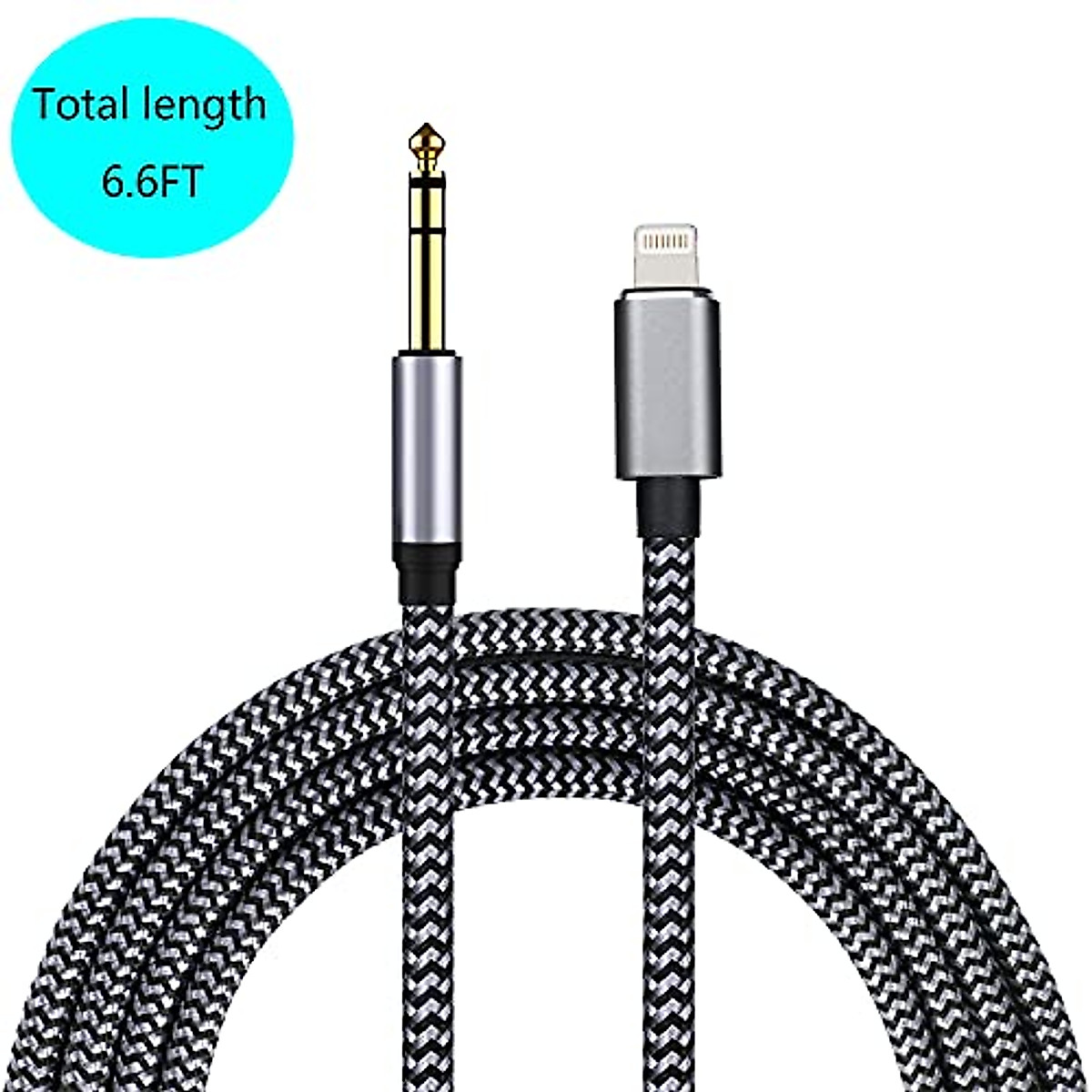 Lightning to 6.35mm 1/4 inch TRS Audio Stereo Cable for iPhone 12/11/X/XS/XR/8/7/iPad/iPod, Amplifier, Speaker, Headphone, Mixing Console 6.6Feet