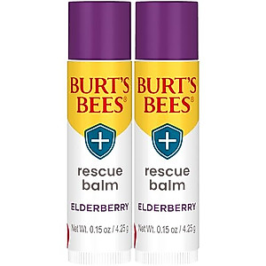 Burt's Bees Lip Balm Mothers Day Gifts for Mom - Rescue Balm With Antioxidant-Rich Elderberry, Tint-Free, Natural Origin Lip Care, 2 Tubes, 0.15 oz.