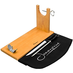 Professional Ham Stand with Ham Knife + Sharpening Steel + Ham Cover - Ham Holder Ideal for Serrano Ham, Iberico Ham and Italian Prosciutto - Jamonprive
