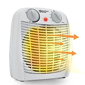 Comfort Zone Indoor Space Heater with Adjustable Thermostat, Fan Forced, Electric, Overheat Protection, Safety Tip-Over Switch, Energy Efficient, Ideal for Home, Bedroom, & Office, 1,500W, CZ45E