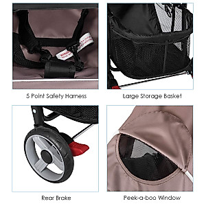 Baby Joy Lightweight Stroller, Compact Toddler Travel Stroller for Airplane, Infant Stroller w/Adjustable Backrest/Footrest/Canopy, 5-Point Harness, Storage Basket, Easy One-Hand Fold, Coffee