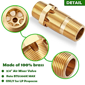 LitOrange LP Propane Air Mixer Valve, Gas High Capacity 3/4" Air Mixer Valve for Fire Pits and Fireplace, 300K BTU, Solid Brass