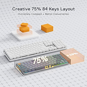 Redragon K652 75% Wireless RGB Mechanical Keyboard, Tri-Mode 84 Keys Ultra-Thin Gaming Keyboard w/Aluminum Top Plate, 100% Supported Win/Mac System & Low Profile Brown Switch