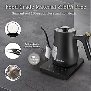 Gooseneck Electric Kettle,Ulcreigo Tea Kettle for Boiling Water,Temperature Control with 5 Presets,Hot Water Boiler Heater for Pour Over Coffee, Keep Warm 2 Hours,304 Stainless Steel (Black)