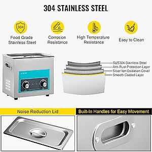 Mophorn 6L Ultrasonic Cleaner 304 Stainless Steel Professional Knob Control Ultrasonic Cleaners with HeaterTimer for Jewelry Watch Glasses Circuit Board Dentures Small Parts Dental Instrument