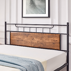 VECELO Queen Size Bed Frame with Wood Headboard, Strong Metal Slats Support for Platform,No Box Spring Needed,Easy Assembly,Rustic Brown