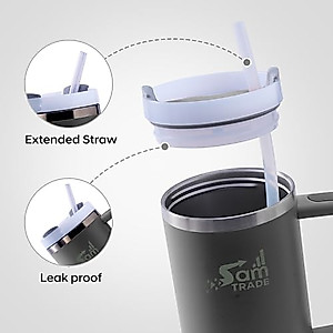 Samtrade Drinking Cup, Stainless Steel Insulated Tumbler with Handle (40oz) - 100% Leak-Proof Friendly Travel Mug, Charcoal blue, YX-T40