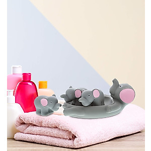 DolliBu Elephant Family Animal Bath Squirters 4 Piece Bath Toy Set, Children Bath Toys for Bathtime & Water Fun, Girls & Boys Floating Rubber Squirt Toys, Pool Toys for Kids - Gray Elephant