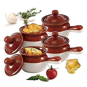 Chefcaptain Ceramic Soup Bowls, Soup Bowls With Handles High-Grade Ceramic Chili Bowls With Sturdy Handles And Lids, Stoneware Bowls French Onion Soup Crocks XL 22OZ (Brown Cream)
