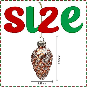 Watayo 12 Pcs Christmas Pinecone Glass Ornaments- Fall Hanging Pine Cone Painted Glass Ornaments- Glitter Pinecone Christmas Ornament for Xmas Tree DIY Crafts Fall Thanksgiving Day Decoration
