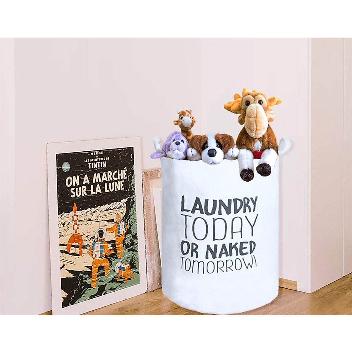 SDAIGC Collapsible Unicorn Laundry Basket, Blondie Canvas Waterproof Round Storage Hamper, Clothes Toys Organizer Basket, Cute Kids Gift Basket(White Today)