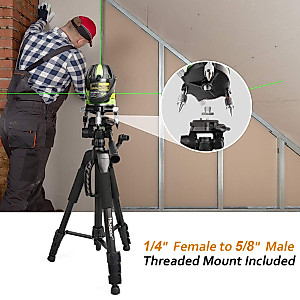 Huepar Lightweight TPD14 56" Adjustable Laser Level Tripod with 3-Way Swivel Pan Head, Quick Release Plate with 1/4" Screw Mount, Bubble Level, Multi-Function Hook and 5/8" UNF Adapter Nut