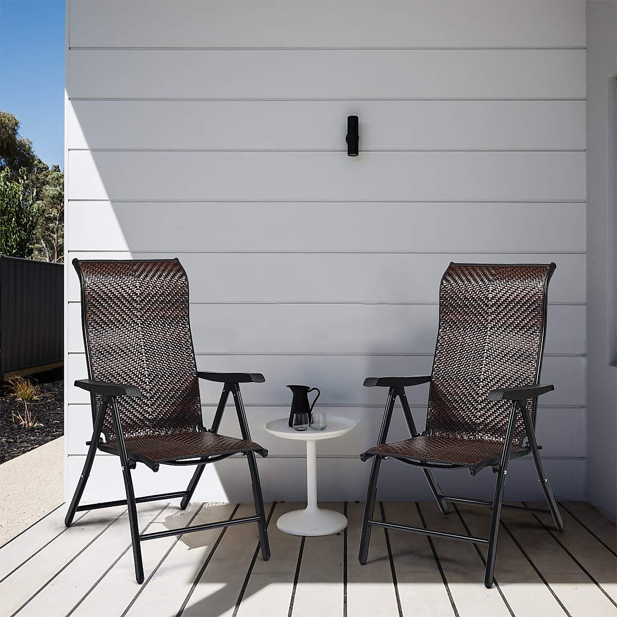 Tangkula 2 Piece Patio Rattan Folding Reclining Chair, Outdoor Wicker Portable Camping Chair with Widened Armrest, Foldable Chair with Adjustable High Backrest for Garden Balcony Outdoor & Indoor (2)