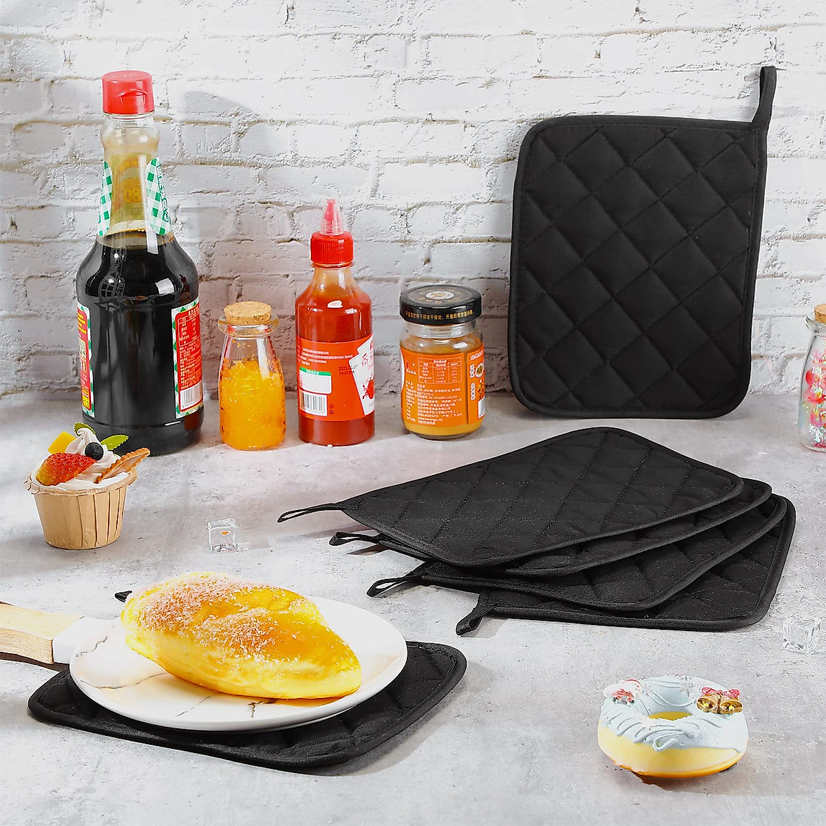 Hoolerry 20 Pieces Cotton Pocket Pot Holders for Kitchen Oven DIY Pot Holders 7 x 9 Inch Heat Resistance Pot Holder Pot Holders with Hanging Loops for Baking Accessories(Black)