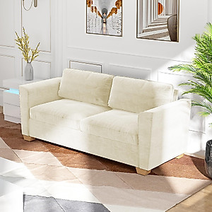 Mjkone 84" W Pull Out Sofa Bed, Sleeper Sofa Bed with Mattress, 2-in-1 Pull Out Couch Bed with 2 Cushions Suitable for Stay Temporarily, Loveseat Sleeper Suitable for Apartment(Beige, Full)