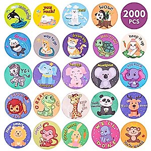 Motivational Stickers Animal Stickers Rolls - 2000 Pcs MoCeYa Stickers Teacher Stickers for Kids Inspirational Stickers School Stickers Potty Training Stickers 4Rolls 32Designs 1inch