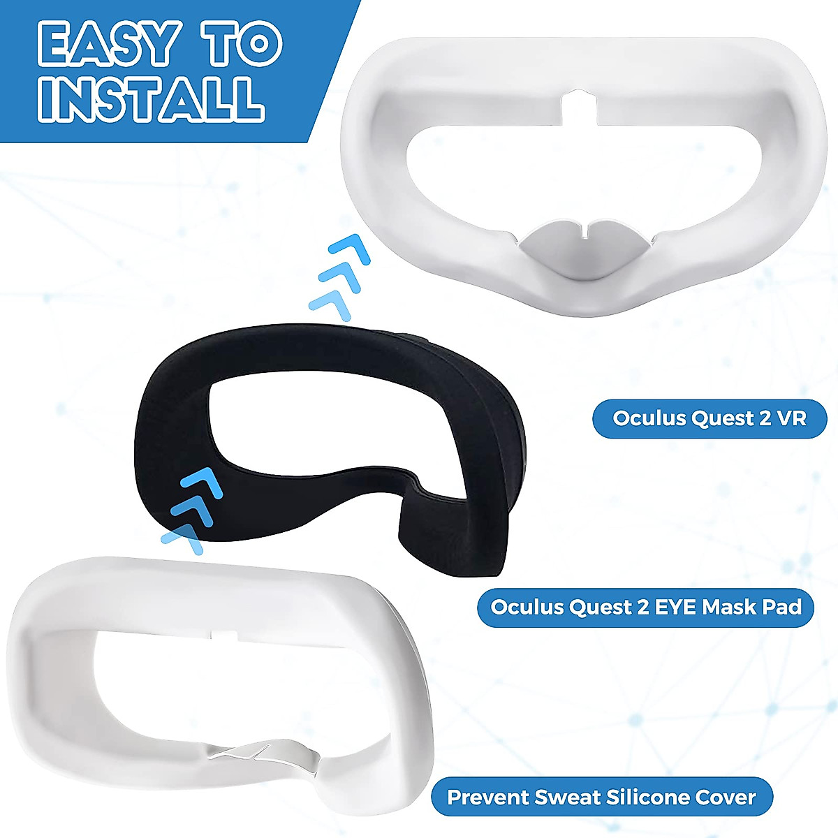 3 Pieces Eye Silicone Cover Silicone Face Covering Compatible with Oculus Quest 2 Sweatproof Lightproof Leakproof (White)