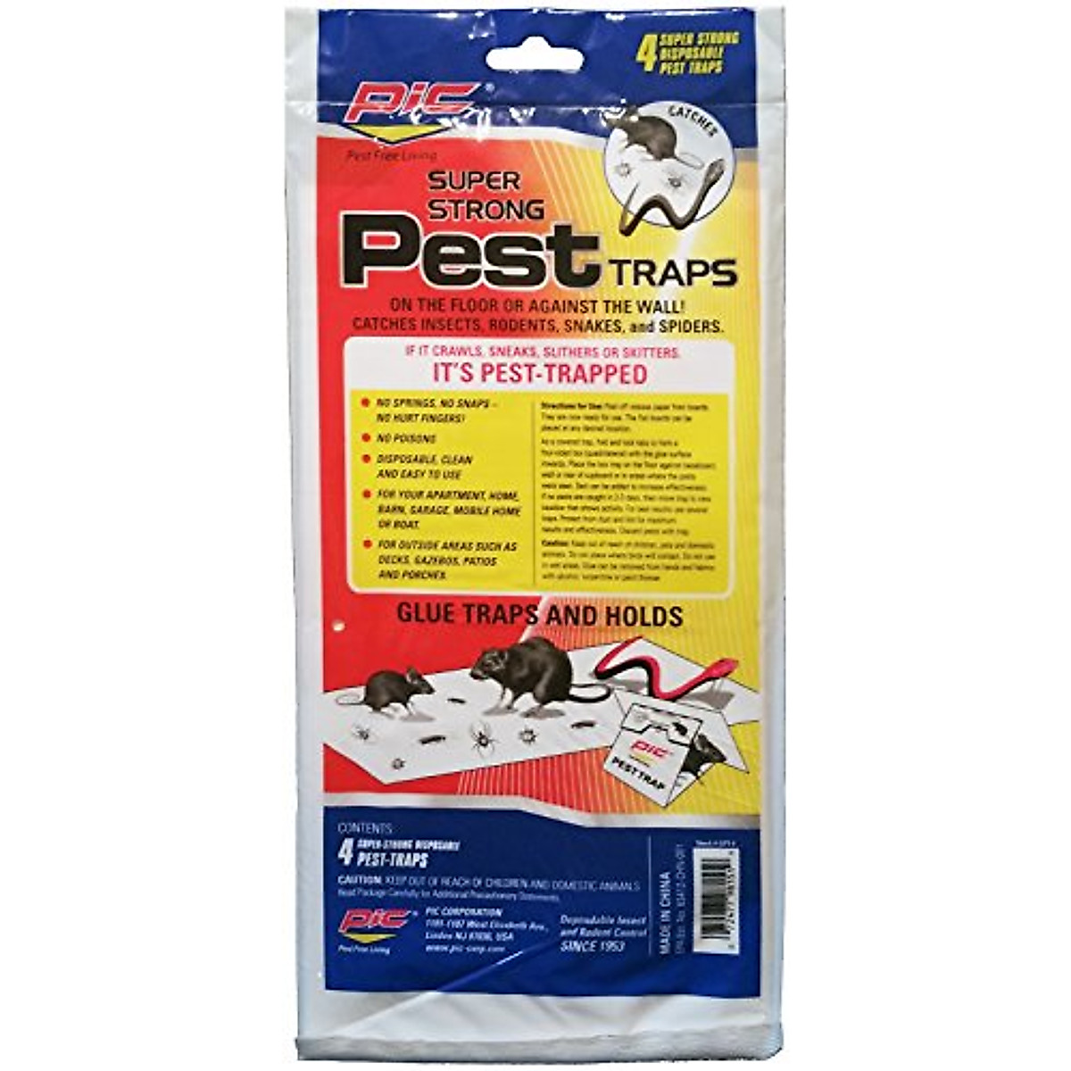 PIC GPT-4 Glue Pest Trap for Spider and Snake, 4-Pack