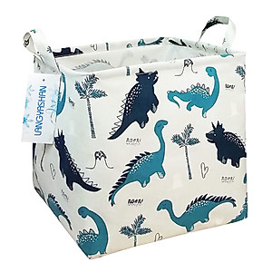 LANGYASHAN Square Storage Baskets Waterproof Canvas Children Laundry Nursery Hamper for Shelves Gift Baskets Toy Organizer Room Decor (Square Dinosaur)