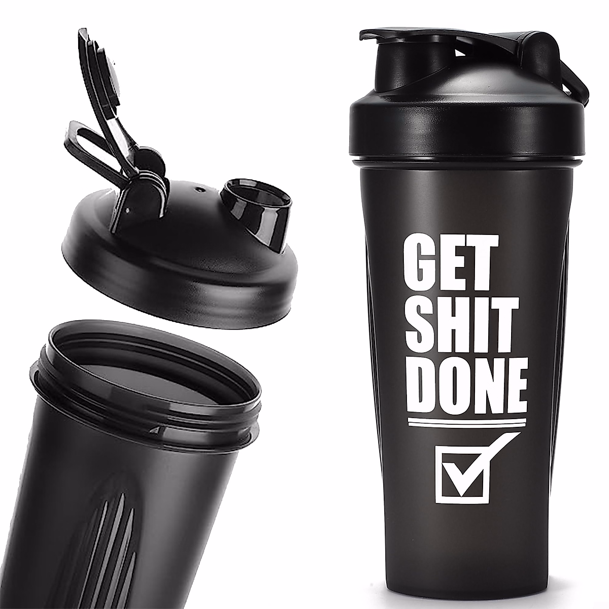 Protein Shaker Bottle Perfect for Shakes and Pre Workout, 28-Ounce, Black, Durable For Mixing, With Stainless Steel Whisk ball, BPA Free Mixing Bottle
