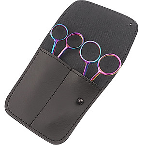 MAKER AND MARKET Small Embroidery 4.5 Inch Scissors Set of 2 Kit - Mini Double Bend Offset Duckbill and Double Bend Long Applique Needlepoint Blade with Pouch Sleeve (Rainbow)