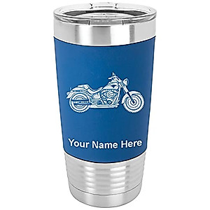 LaserGram 20oz Vacuum Insulated Tumbler Mug, Motorcycle, Personalized Engraving Included (Silicone Grip, Dark Blue)