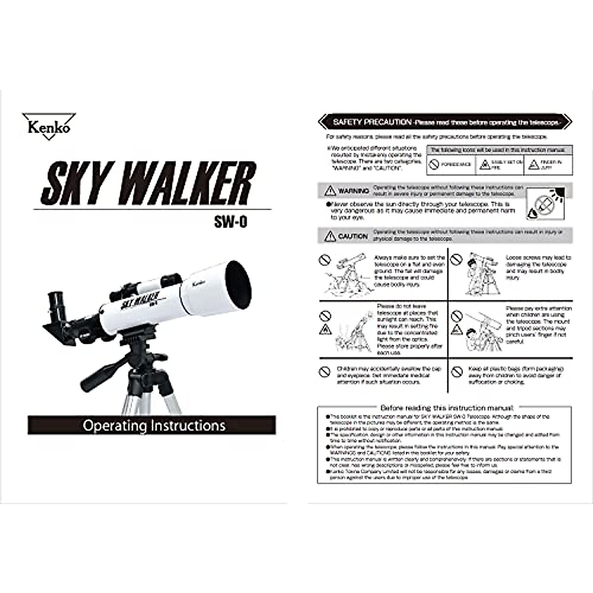 Kenko Telescope Sky walker SW-0, Refracting Telescope, for starry sky and ground observations, Light Weight, White, 111161