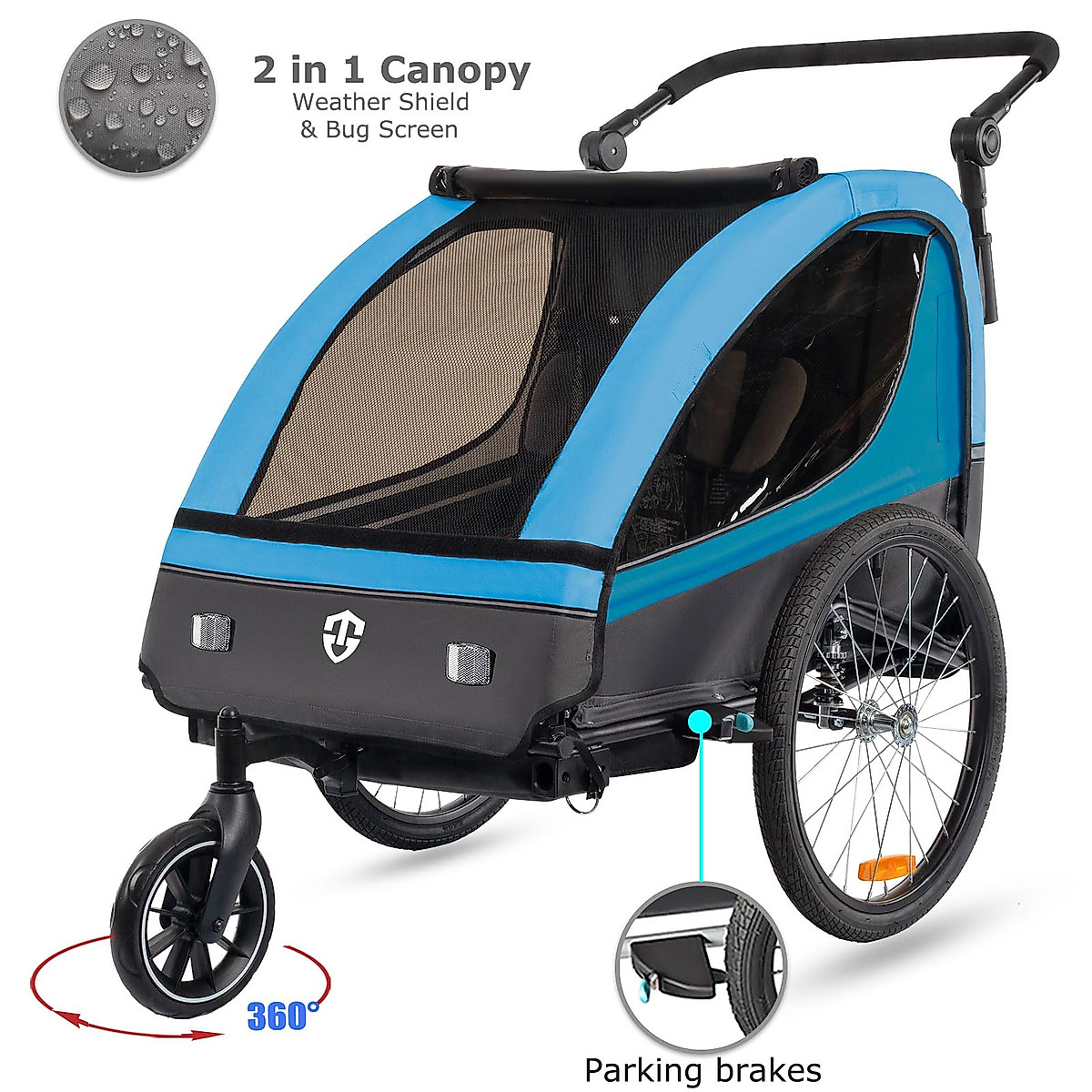 Veelar Sports Suspension Bike Trailer & Stroller 2 in 1 Double Seat for Toddlers, Kids, Child Bicycle Carrier Jogger (Blue)