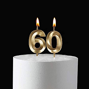Bailym 60th Birthday Candles,Gold Number 60 Cake Topper for Birthday Decorations Party Decoration
