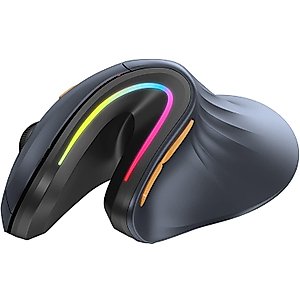 ProtoArc Ergonomic Mouse Wireless, EM11 Bluetooth Vertical Ergo Mouse, Rechargeable, 2.4G RGB Optical Vertical Mice with 3-Device Connection for PC, iPad, Mac, Windows (Black Gray)