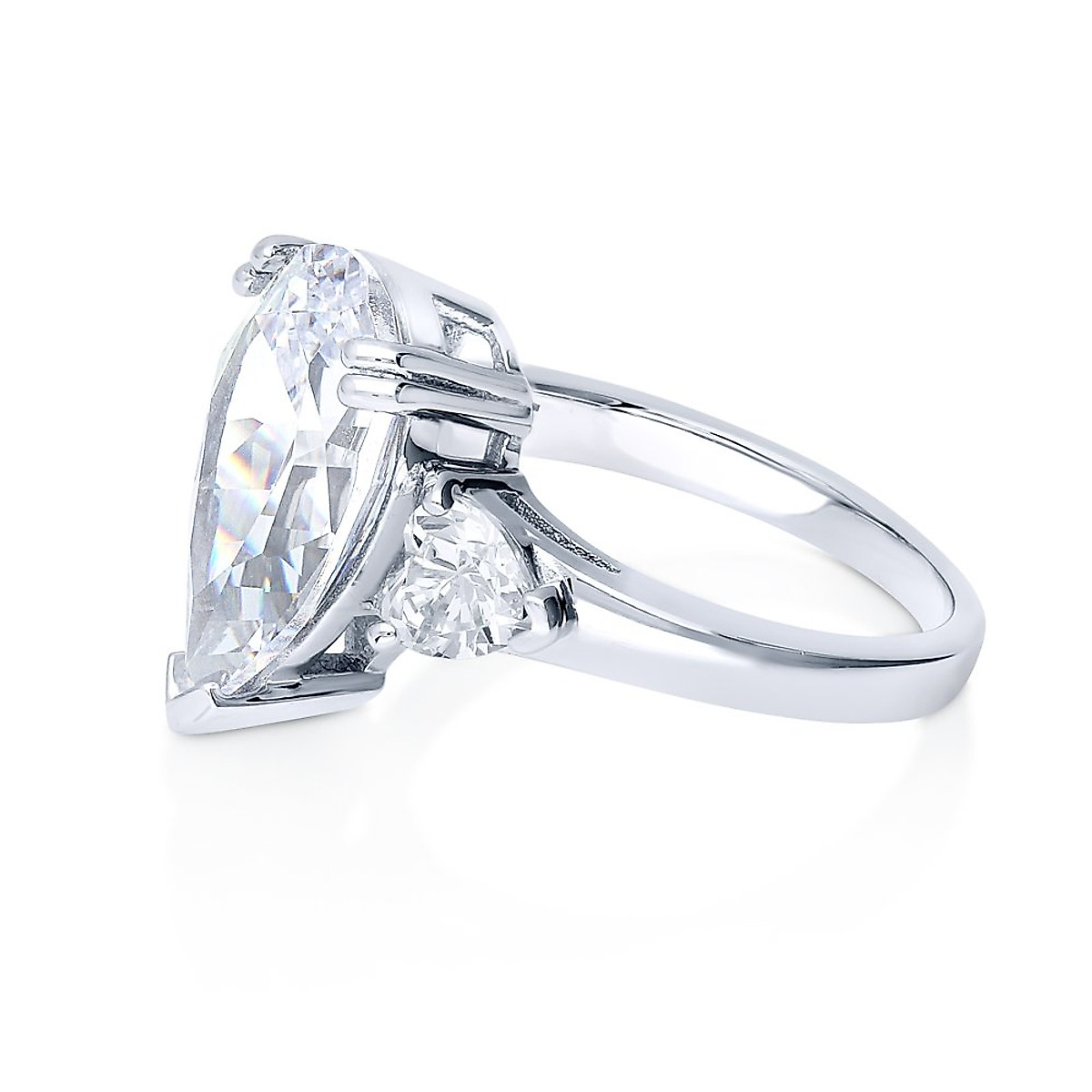 BERRICLE Sterling Silver 3-Stone Wedding Engagement Rings Pear Cut Cubic Zirconia CZ Statement Cocktail Anniversary Ring for Women, Rhodium Plated Size 6.5