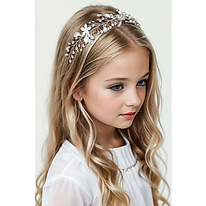 Coucoland Flower Girl Fairy Headpiece - First Communion Crystal Crown Tiara Hair Piece Baby Breath Headband for Wedding Brides Bridal Hair Accessories