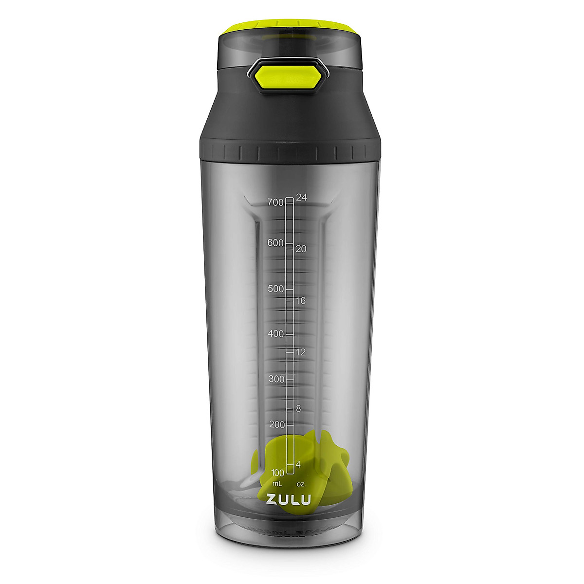 Zulu Boost Tritan Plastic Shaker Bottle with Locking Flip Lid, 28 oz, Grey/Green