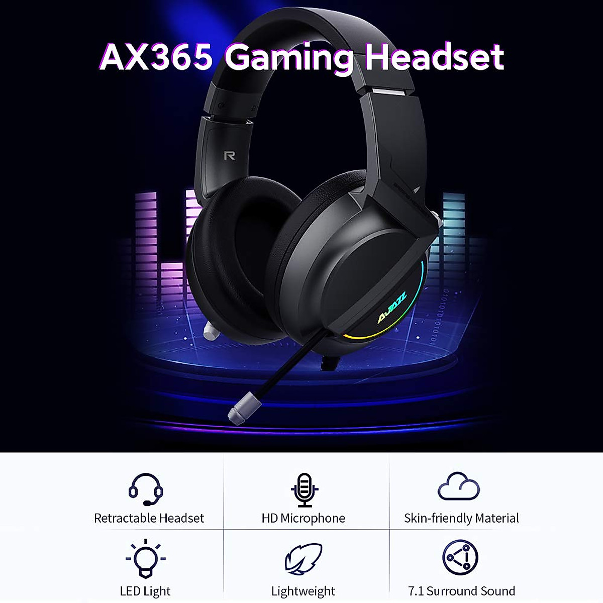 Docooler AX365 Channel Surround Gaming Headset Noise Cancelling Retractable MIC Headphone Earphone Soft Ear Cups
