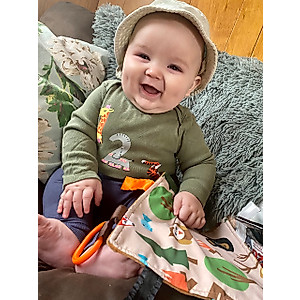 Baby Sensory Crinkle & Teething Square Lovey Toy with Closed Ribbon Tags for Increased Stimulation: 8"X8" (Forest Animals)