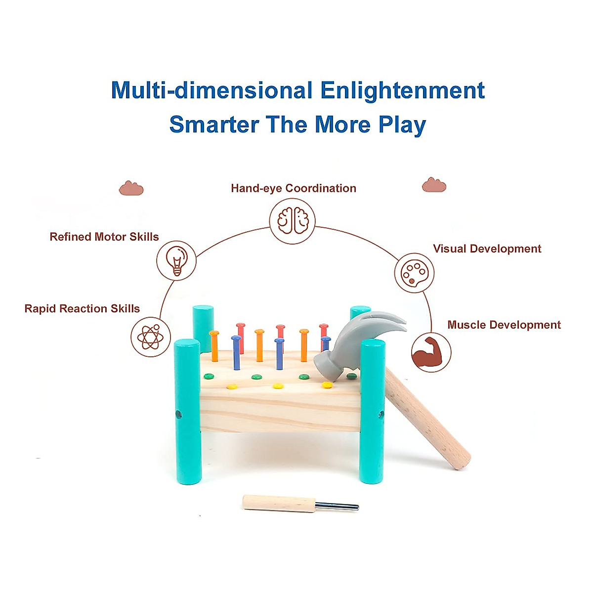 OUJILA Wooden Baby Workbench Pounding Hammer Toy for Toddlers,STEM Educational Preschool Learning Toys for Kids, Great DIY Gift for Boys and Girls