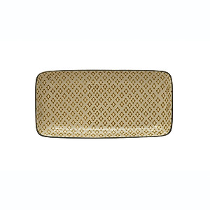 Creative Co-Op Hand-Stamped Stoneware Platter, 12" L x 6" W x 1" H, Mustard