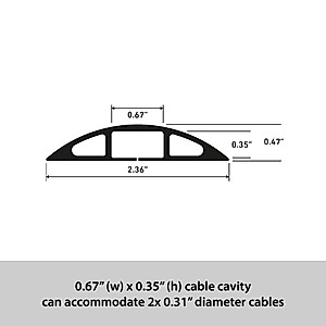 Haven First 4' Floor Cable Protector, Cord Cover, Protect Cords, Prevent Cable Trips, Cable Cavity = 0.63" (W) x 0.31" (H) - 4ft Length - Black