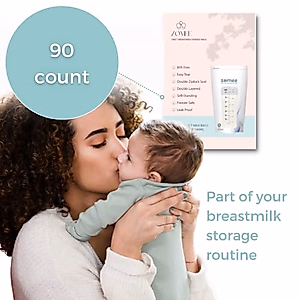 90 Count Zomee Breast Milk Storage Bags - 8 OZ/240 ML, Leak Proof, Double Zipper Seal, Self-Standing, for Storage of Breast Milk in Fridge or Freezer