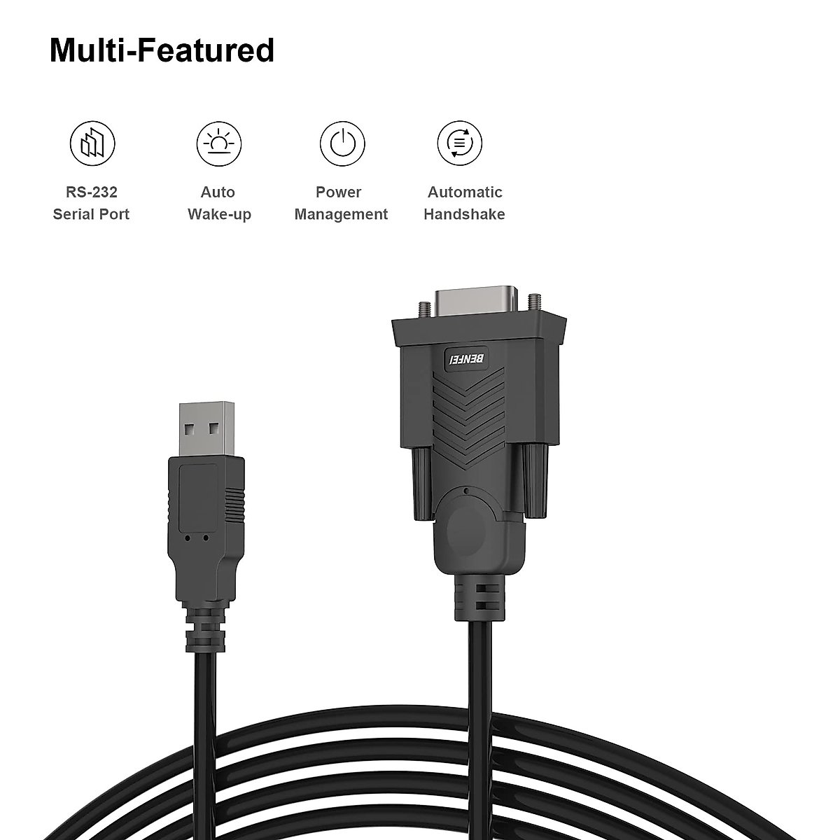 BENFEI USB to Serial Adapter, USB to RS-232 Male (9-pin) DB9 Serial Cable, Prolific Chipset, Windows 11/10/8.1/8/7, Mac OS X 10.6 and Above, 1.8M（Not VGA）